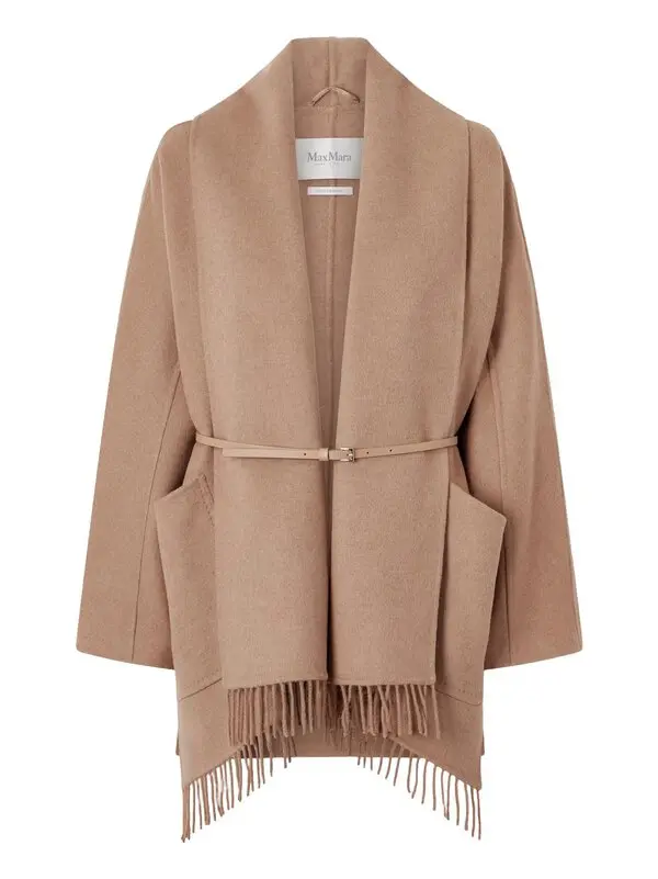 Max Mara Belted Fringed Hair Coat - Brown