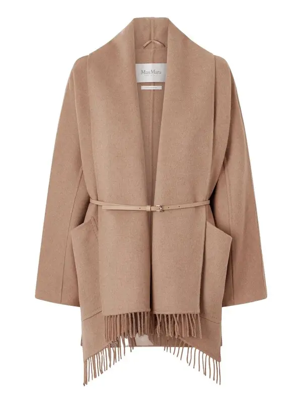 Max Mara Belted Fringed Hair Coat - Camel
