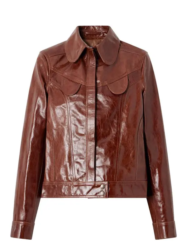 TOLU COKER Paneled Glossed-leather Jacket - Brown