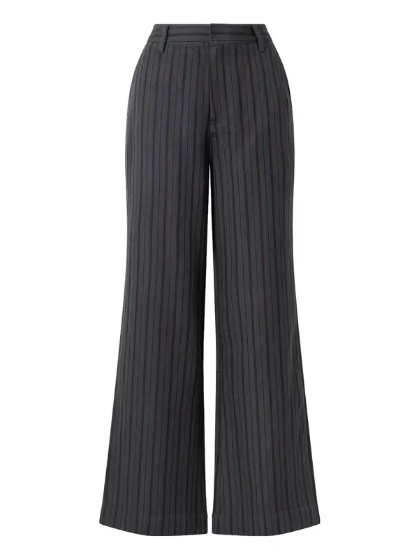 THE ELDER STATESMAN Striped Wool-cashmere Twill Pants - Gray