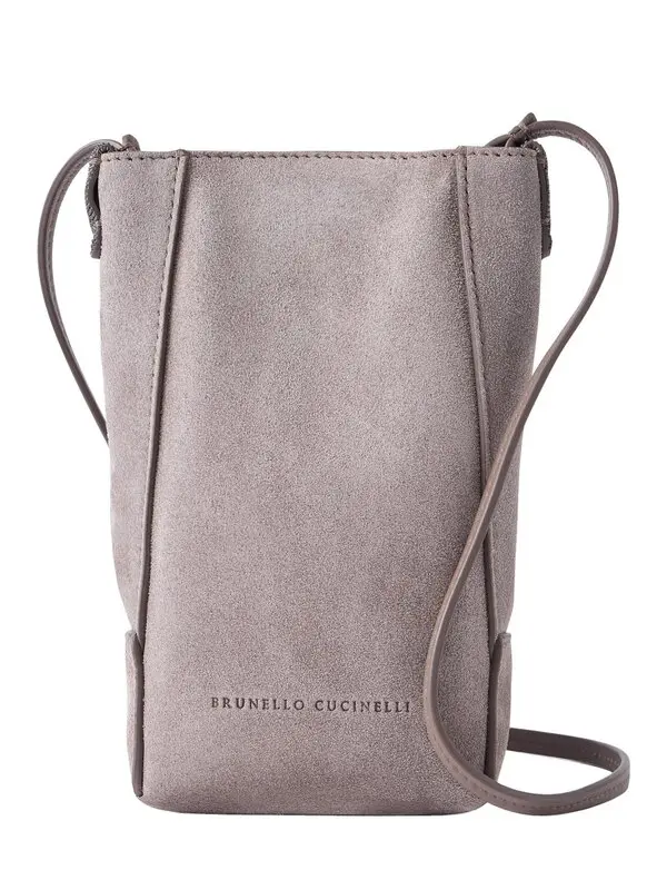 Brunello Cucinelli Leather-trimmed Suede Pouch - Brown