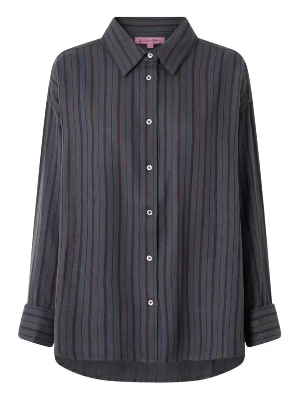 THE ELDER STATESMAN Striped Wool And Cashmere-blend Twill Shirt - Gray