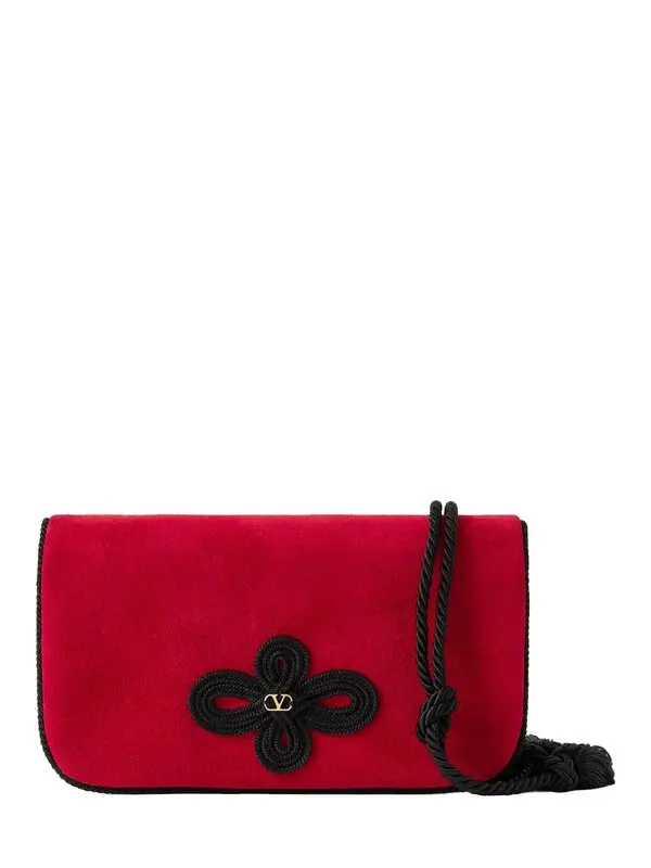 Valentino Garavani Sans Fin Suede Clutch - Red