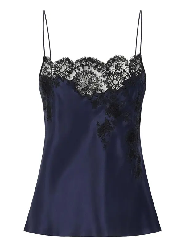 Carine Gilson Lace-trimmed Silk-satin Camisole - Blue