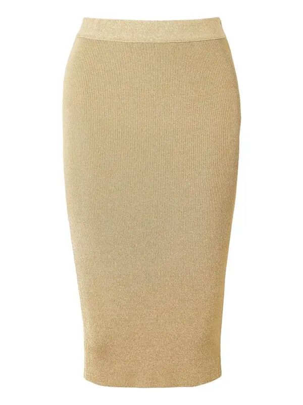 Stella McCartney Metallic Ribbed-knit Midi Skirt - Gold