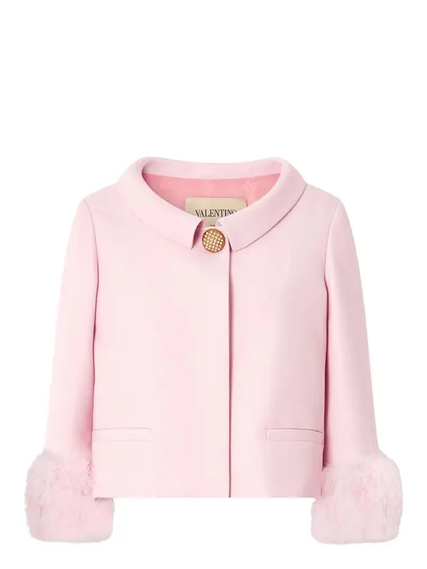Valentino Garavani Embellished Feather-trimmed Wool And Silk-blend Jacket - Pink