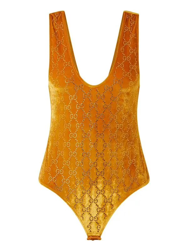 Gucci Crystal-embellished Chenille Bodysuit - Yellow