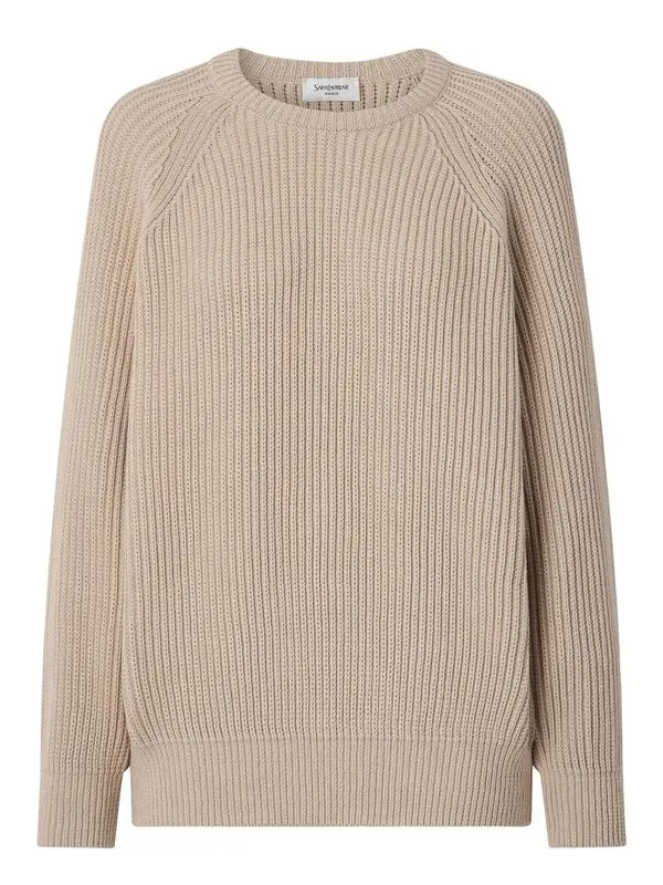 Saint Laurent Ribbed-knit Cotton Sweater - Neutrals