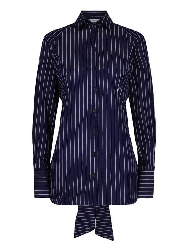 FERRAGAMO Pinstriped Tie-back Dress Shirt - Bone