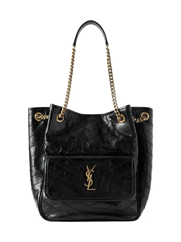 Saint Laurent Niki Crinkled Glossed-leather Shoulder Bag - Black