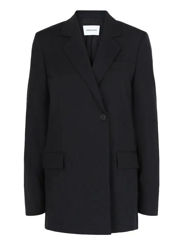 FERRAGAMO Single-breasted Wool Blazer - Blue