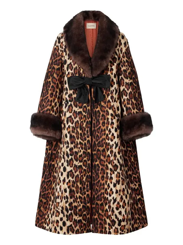 Valentino Garavani Bow-embellished Leopard-print Wool Coat - Animal Print