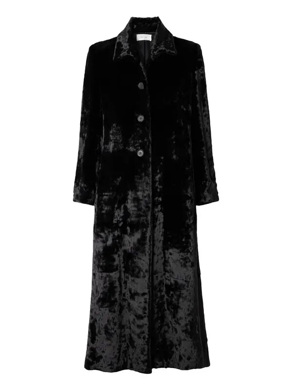 THE ROW Batani Crushed-velvet Coat - Black