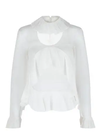 Givenchy Cropped Silk Ruffle Blouse - White