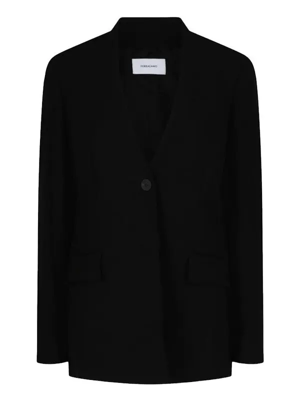 FERRAGAMO Single-breasted Wool Blazer - Black