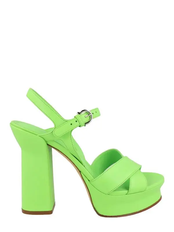 FERRAGAMO Sonya Leather Platform Sandals - Light Green