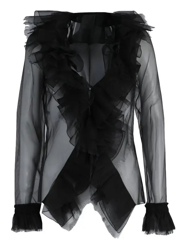 Givenchy Ruffled Silk-organza Blouse - Black