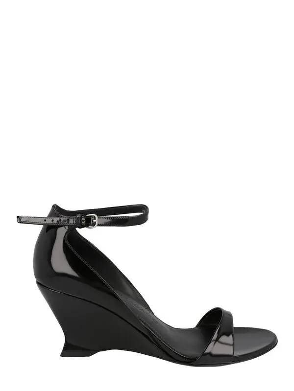 FERRAGAMO Vidette Patent Leather Wedge Sandals - Black