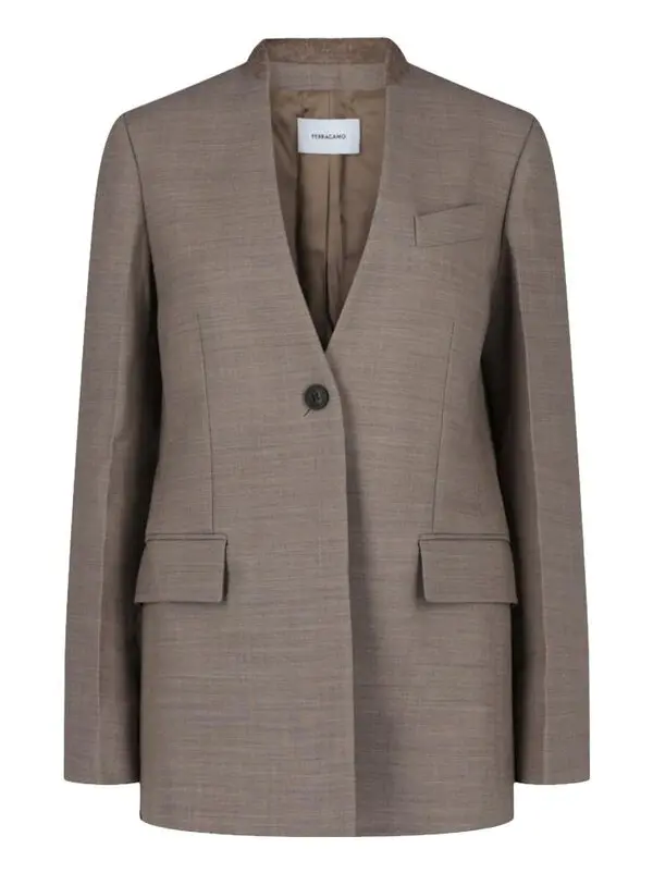 FERRAGAMO Single-breasted Wool Blazer - Beige