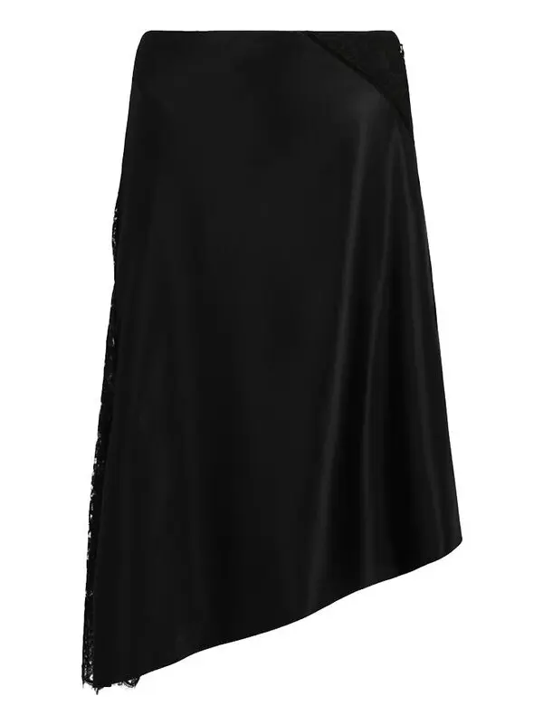 Givenchy Lace Insert Asymmetric Silk Midi Skirt - Black
