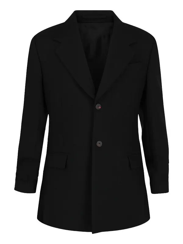 FERRAGAMO Notched Lapel Wool Blazer - Black