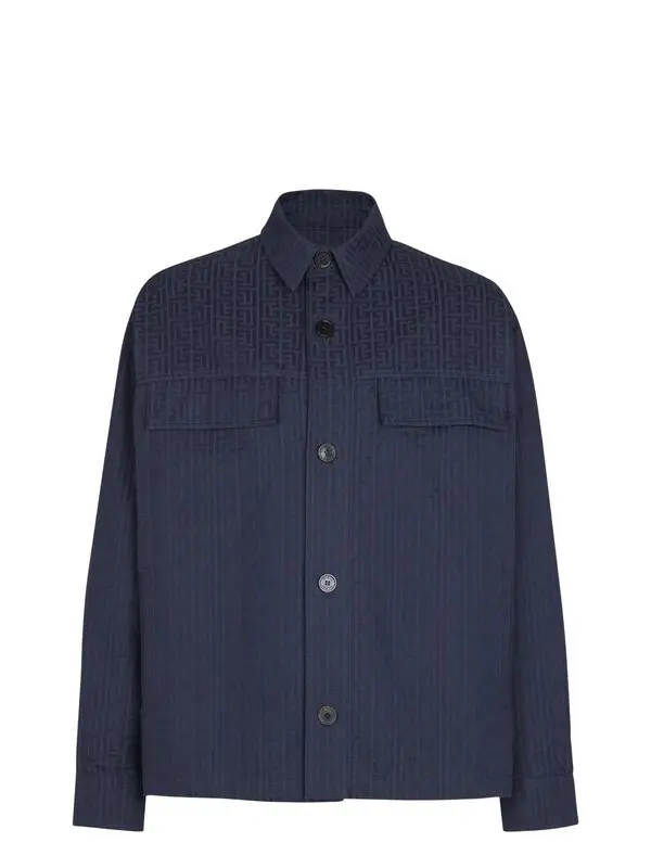 Balmain Cotton Monogram Jacquard Overshirt - Navy