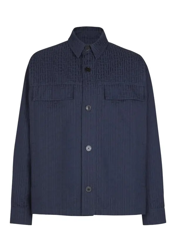 Balmain Cotton Monogram Jacquard Overshirt - Navy