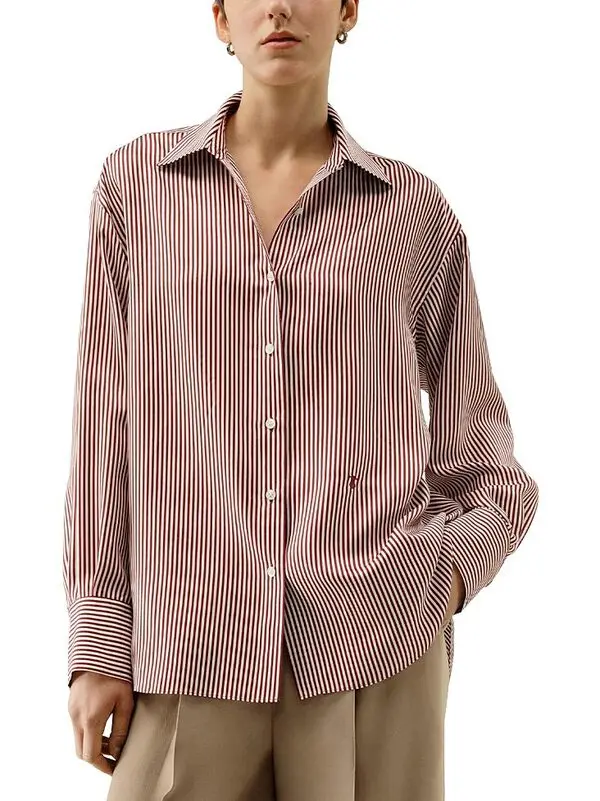 Lilysilk Oversized Striped Shirt - Ancora Red Stripe