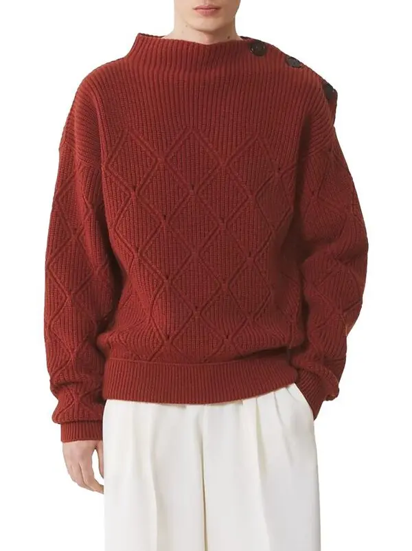 LANVIN Wool Sweater With Diamond Detail - Chestnuts