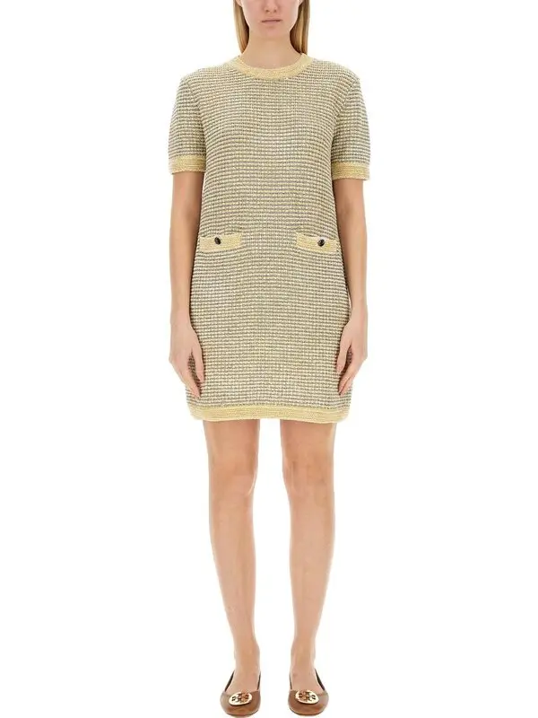 Tory Burch Regular Fit Velvet Dress - Ivory