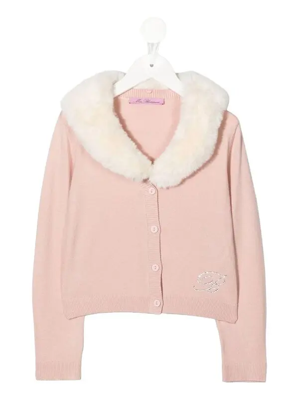 Blumarine Cardigan With Faux Fur Collar - Pink