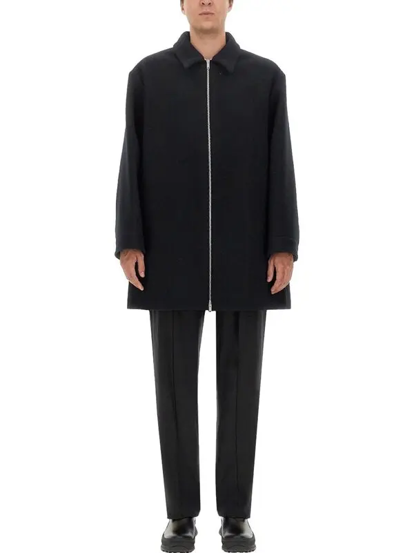 JIL SANDER Regular Fit Wool Coat - Black