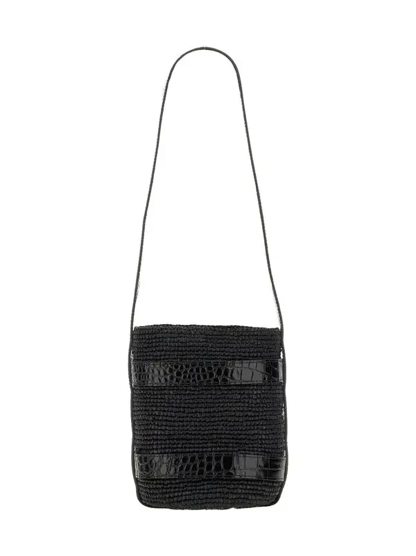 Manebí Raffia Bucket Bag - Black