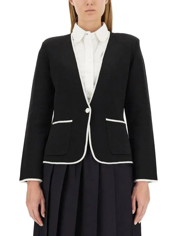 Thom Browne Single-breasted Collarless Jacket - Black