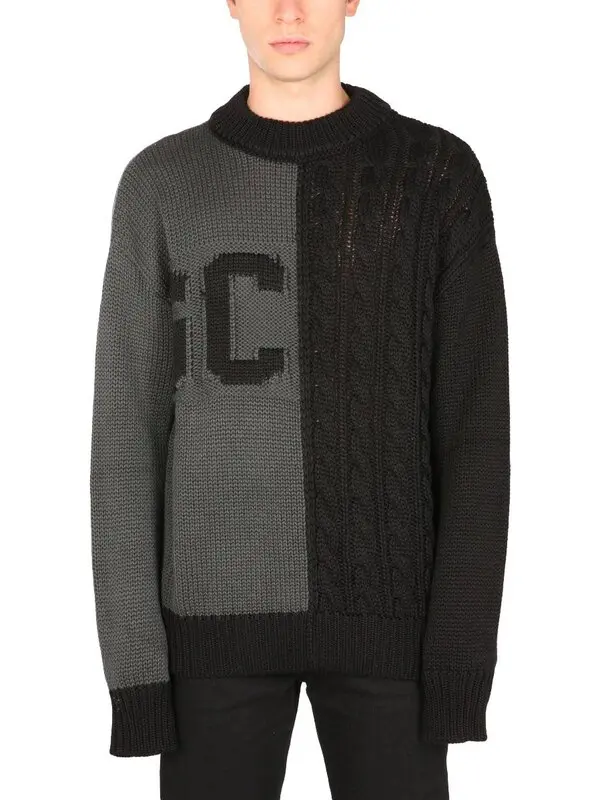 Gcds Sweater With Logo Inlay - Charcoal