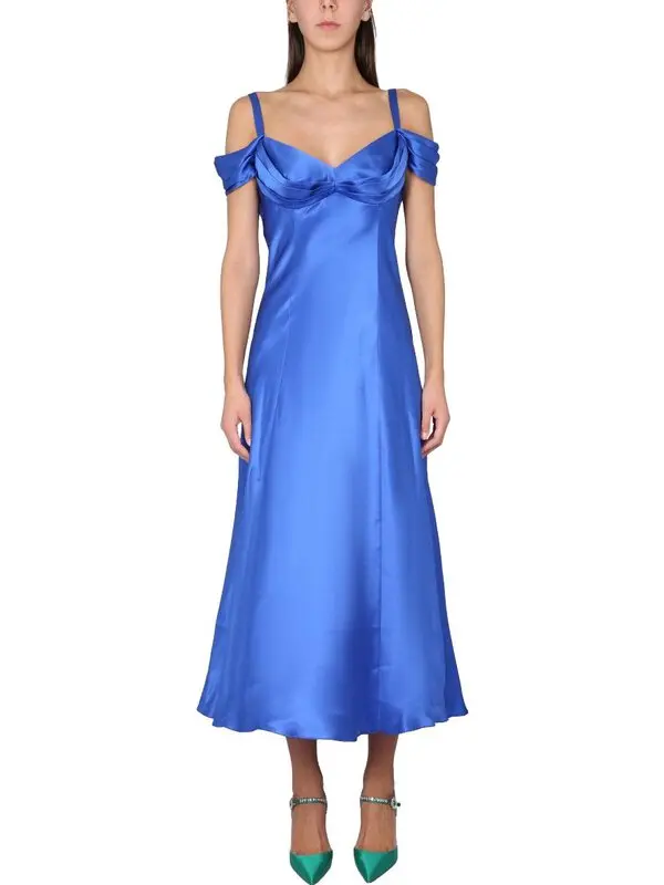 Alberta Ferretti Off-the-shoulder V-neck Dress - Blue