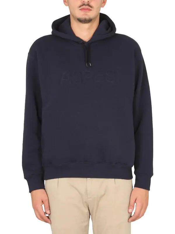 Aspesi Hooded Sweatshirt With Embossed Logo - Blue