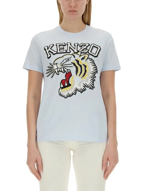 Kenzo T-shirt With Tiger Embroidery - Azure
