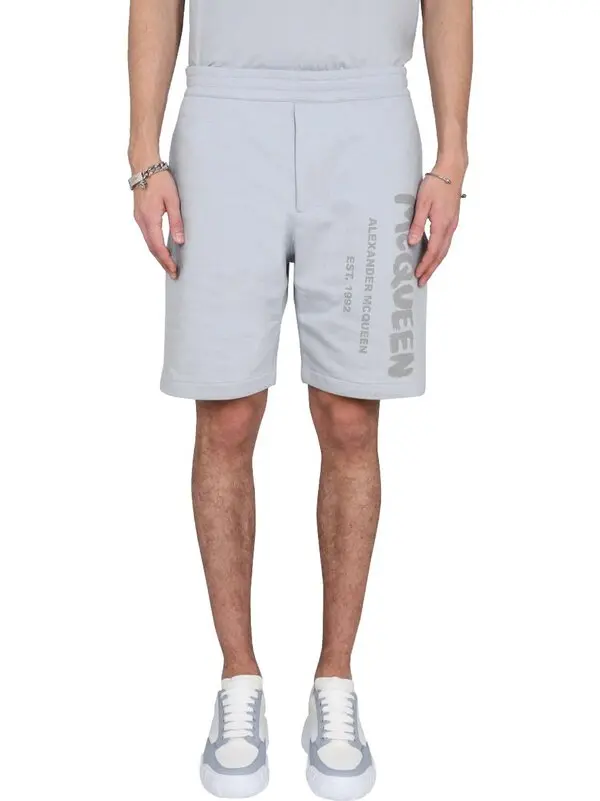 Alexander McQueen Bermuda Shorts With Logo - Azure