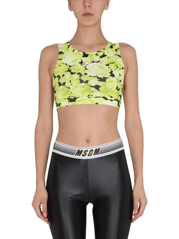 MSGM Floral Print Cropped Top - Yellow
