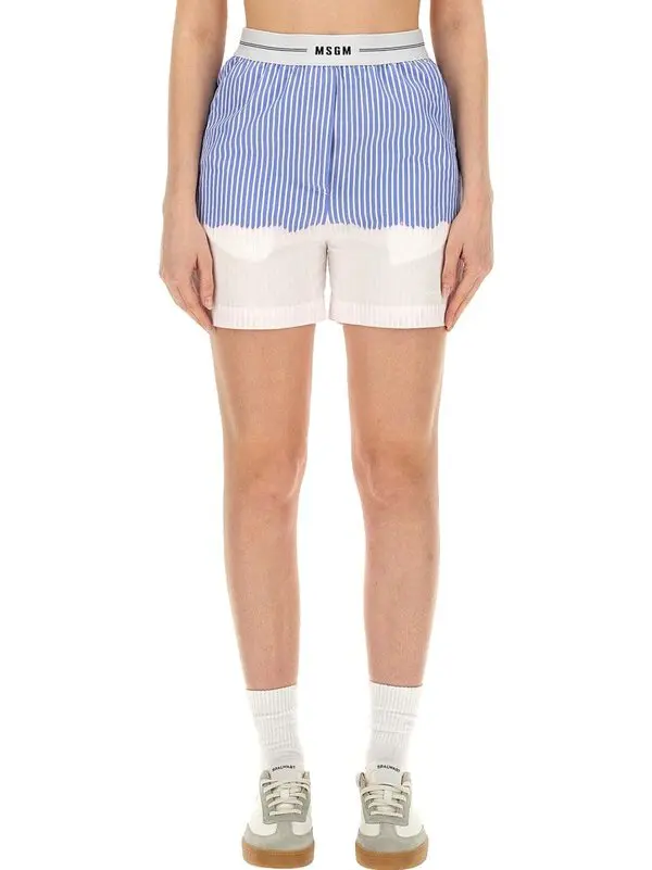 MSGM Shorts With Logo Band - Baby Blue