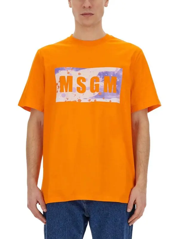 MSGM T Shirt With Logo - Orange