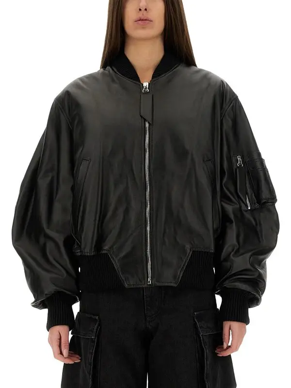 Attico Leather Bomber Jacket - Black