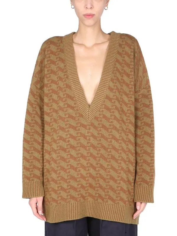 MAISON JEJIA Jacquard V-neck Sweater - Brown