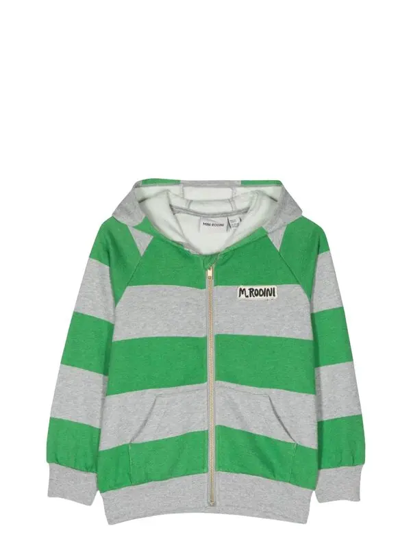 MINI RODINI Striped Zip-up Hoodie - Green