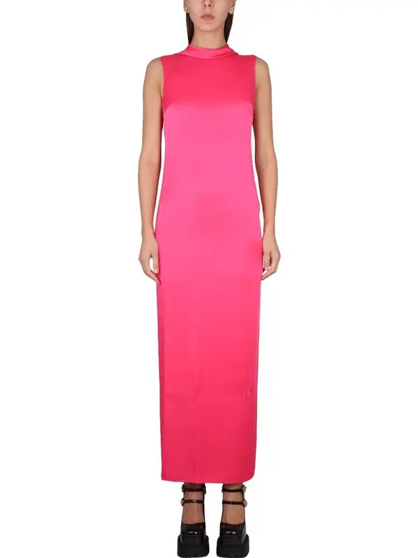 Versace Long Dress With Ring Neckline - Fuchsia