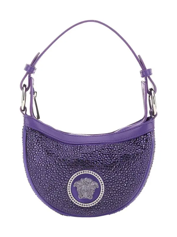 Versace Mini Hobo Bag With Crystals - Purple