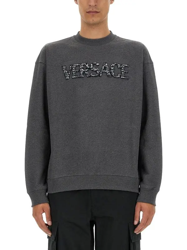 Versace Regular Fit Sweatshirt With Logo - Grey