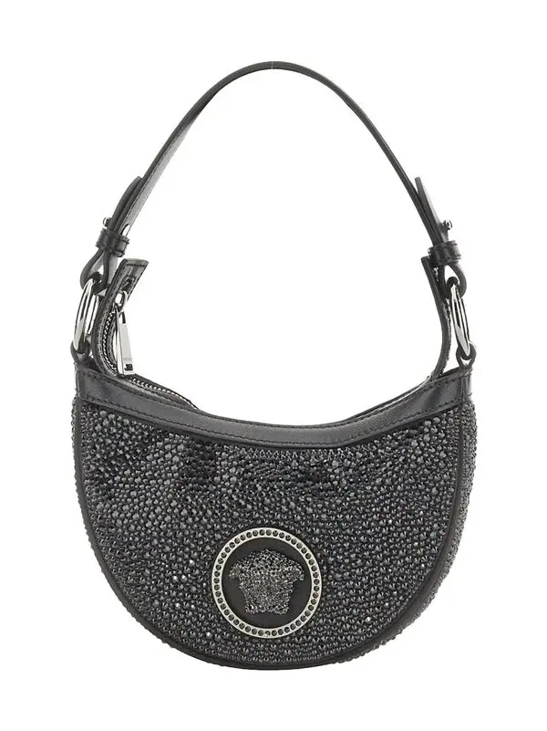 Versace Hobo Bag With Crystals - Black
