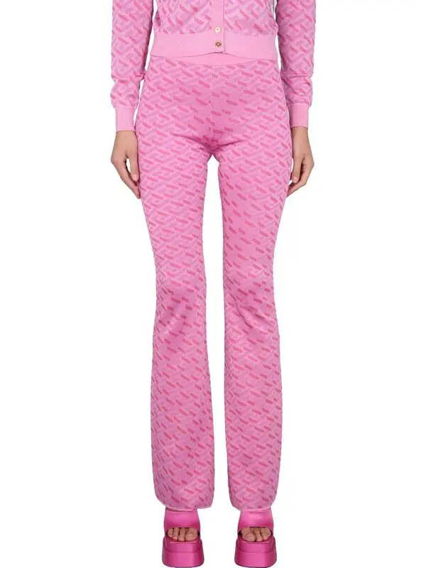 Versace Jacquard Pants With Greek Print - Pink